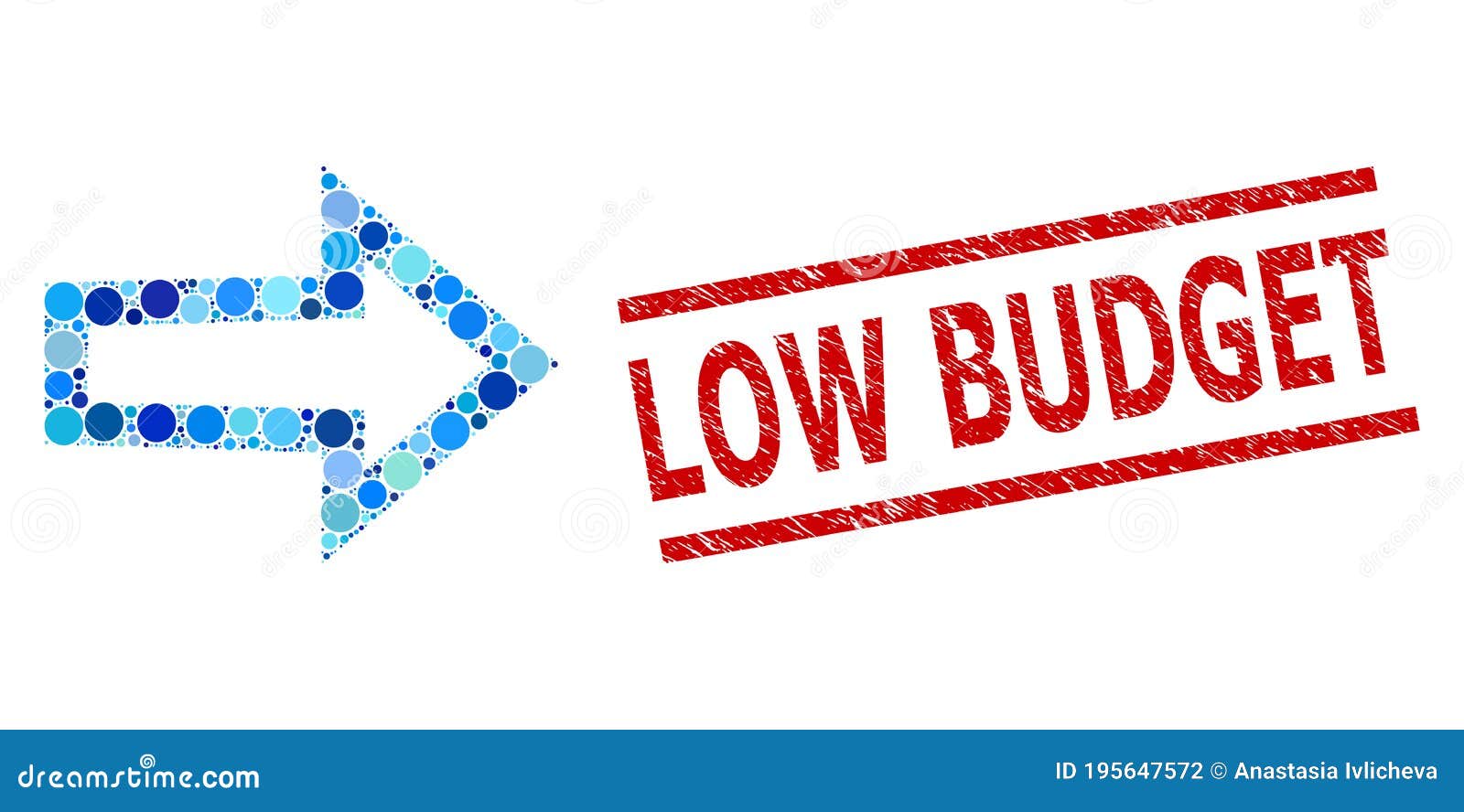 Textured Low Budget Stamp Print and Arrow Right Collage of Rounded Dots ...