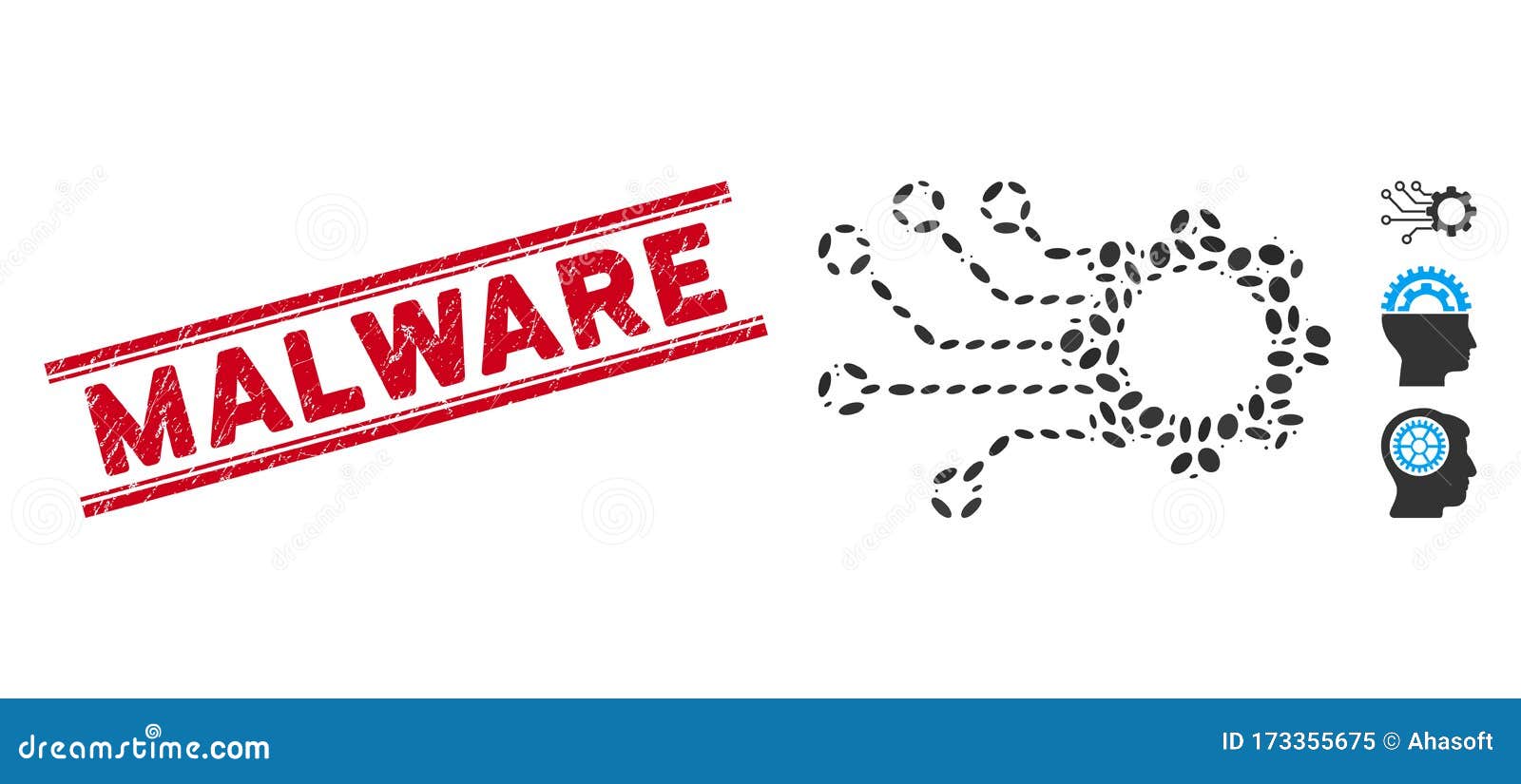 Textured Malware Line Stamp with Collage Smart Gear Icon Stock ...
