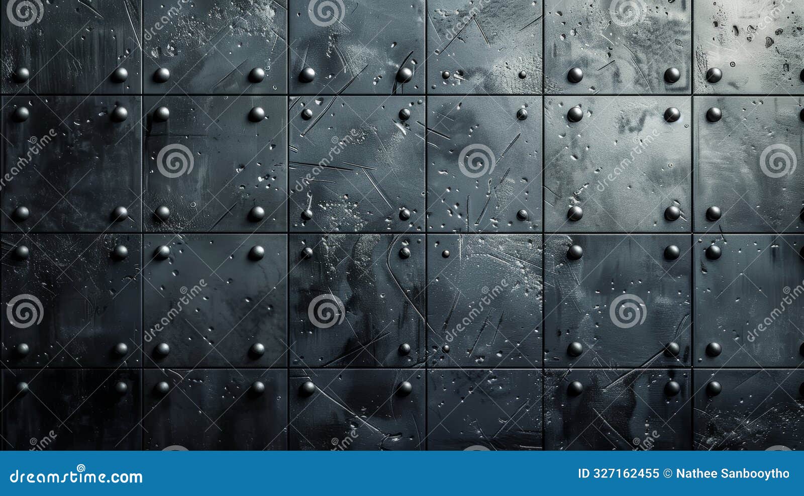 A Textured Metal Wall with Rivets. the Surface is Dark and Distressed ...