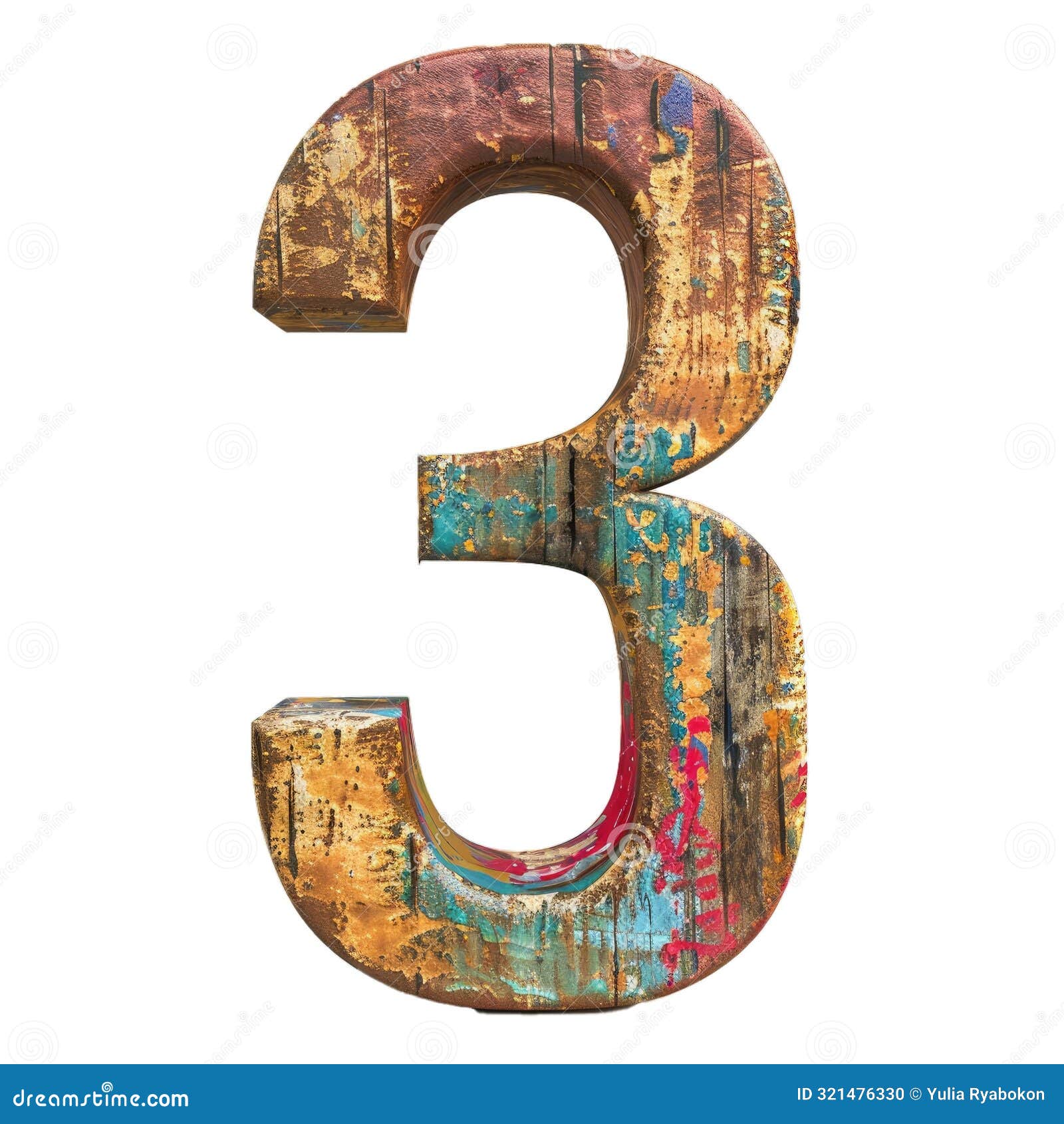 Textured Metallic Number Three on Transparent Background Stock Photo ...