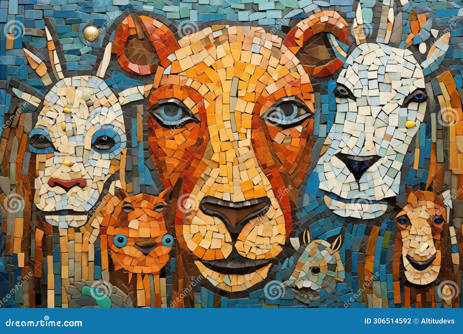 Textured Mosaic with Faces of Different Animals Stock Photo - Image of ...