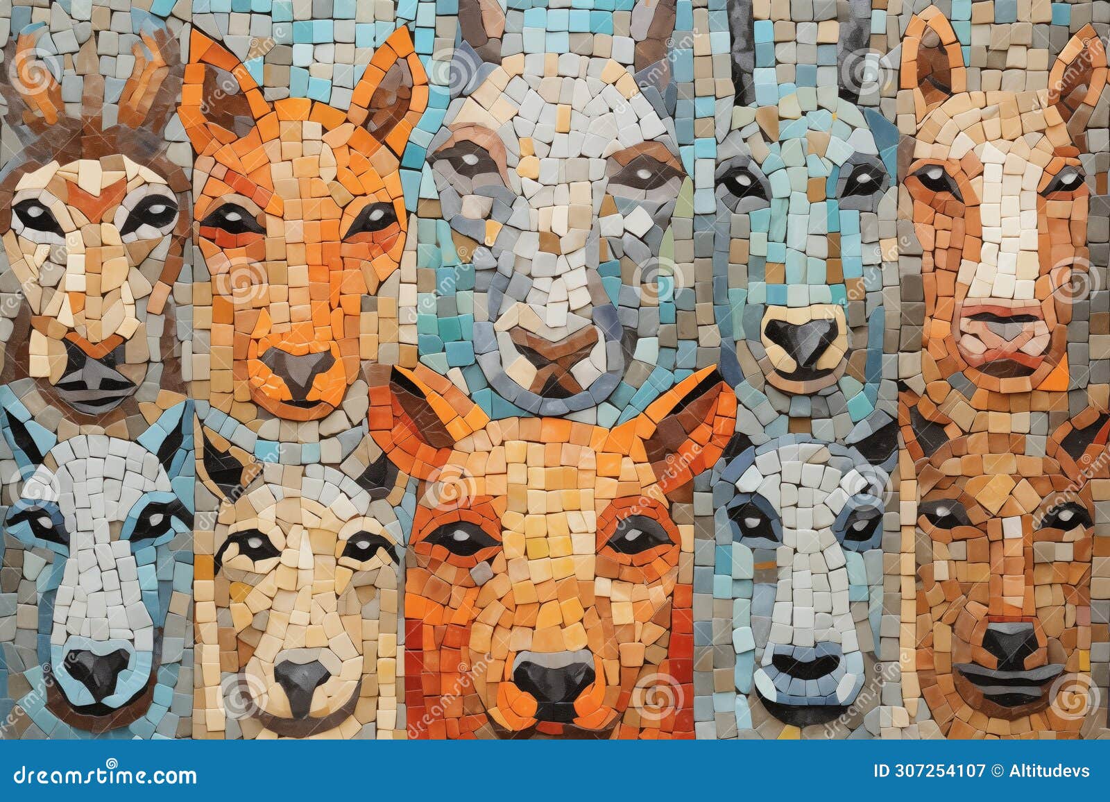 Textured Mosaic with Faces of Different Animals Stock Image - Image of ...