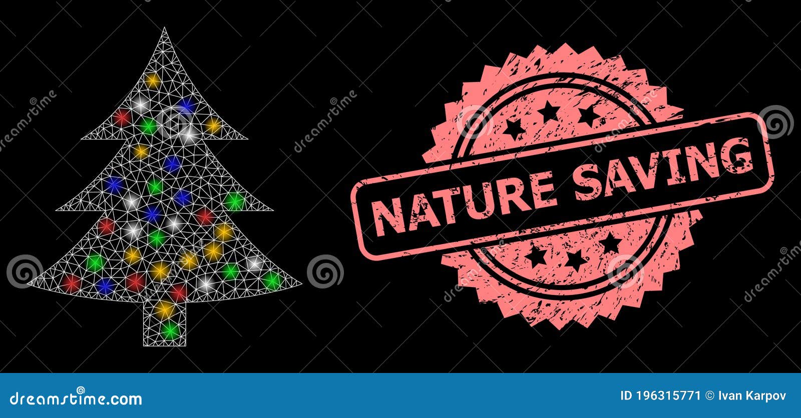 Textured Nature Saving Stamp and Net Fir Tree with Flash Nodes Stock ...