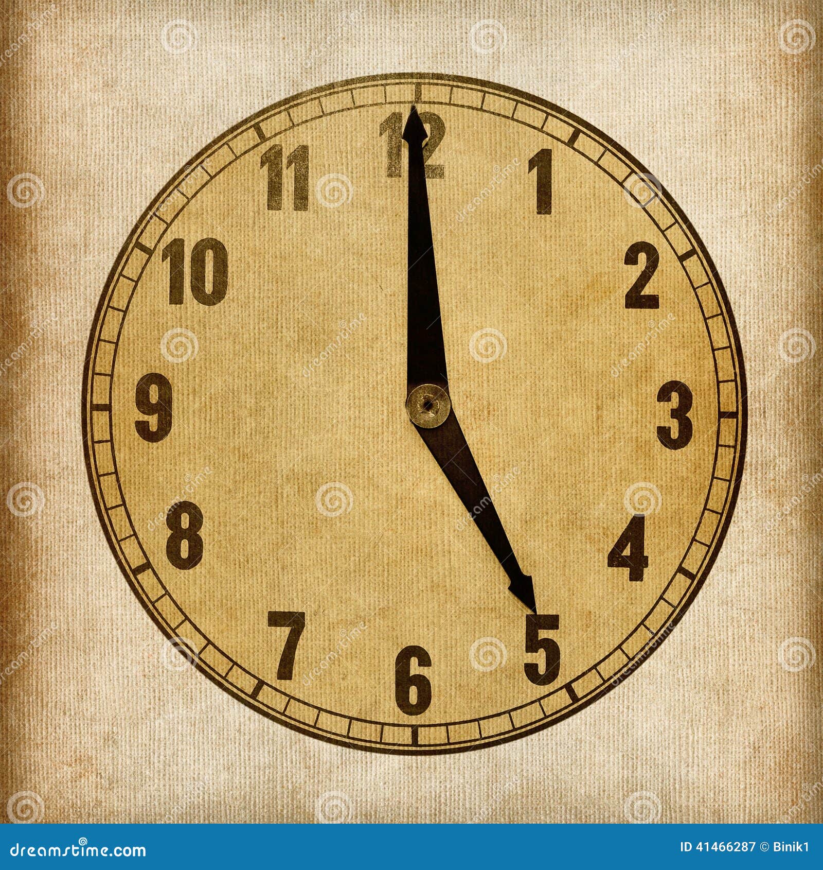 Textured Old Paper Clock Face. 5 O Clock Stock Image - Image of hands ...