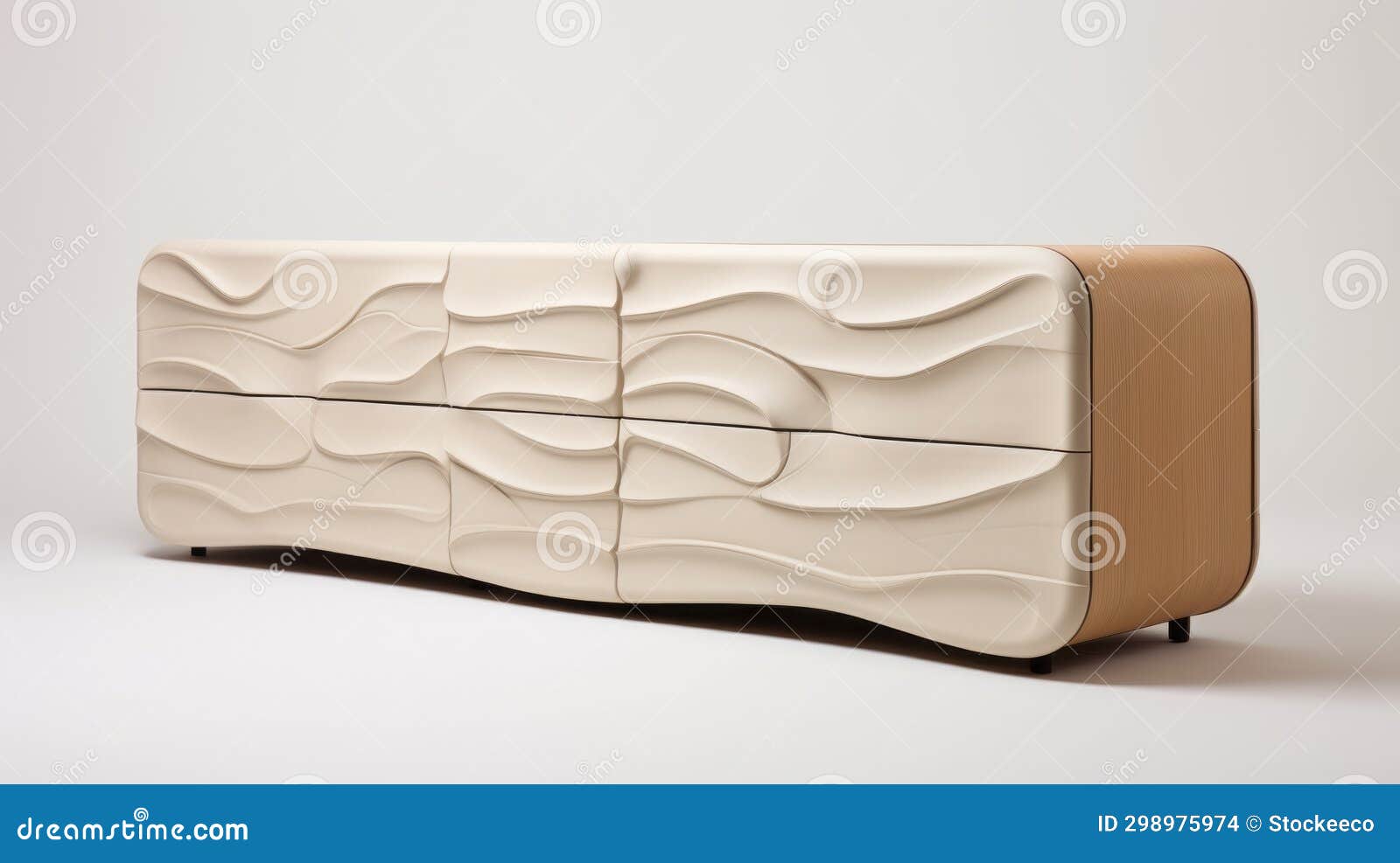 Textured Organic Waves Angled Sideboard with Beige Extruded Design ...