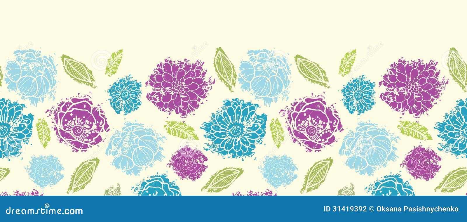 Textured Painted Flower Horizontal Seamless Stock Vector - Illustration ...
