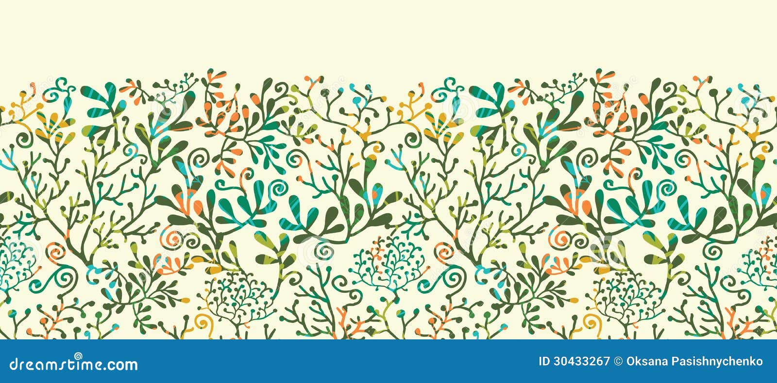 Textured Plants Horizontal Seamless Pattern Stock Vector - Illustration ...