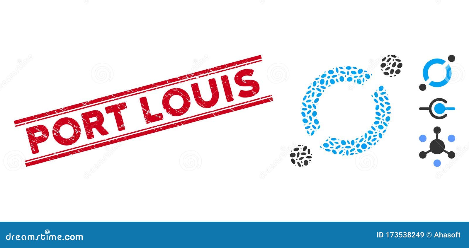 Textured Port Louis Line Stamp and Mosaic Node Link Icon Stock ...