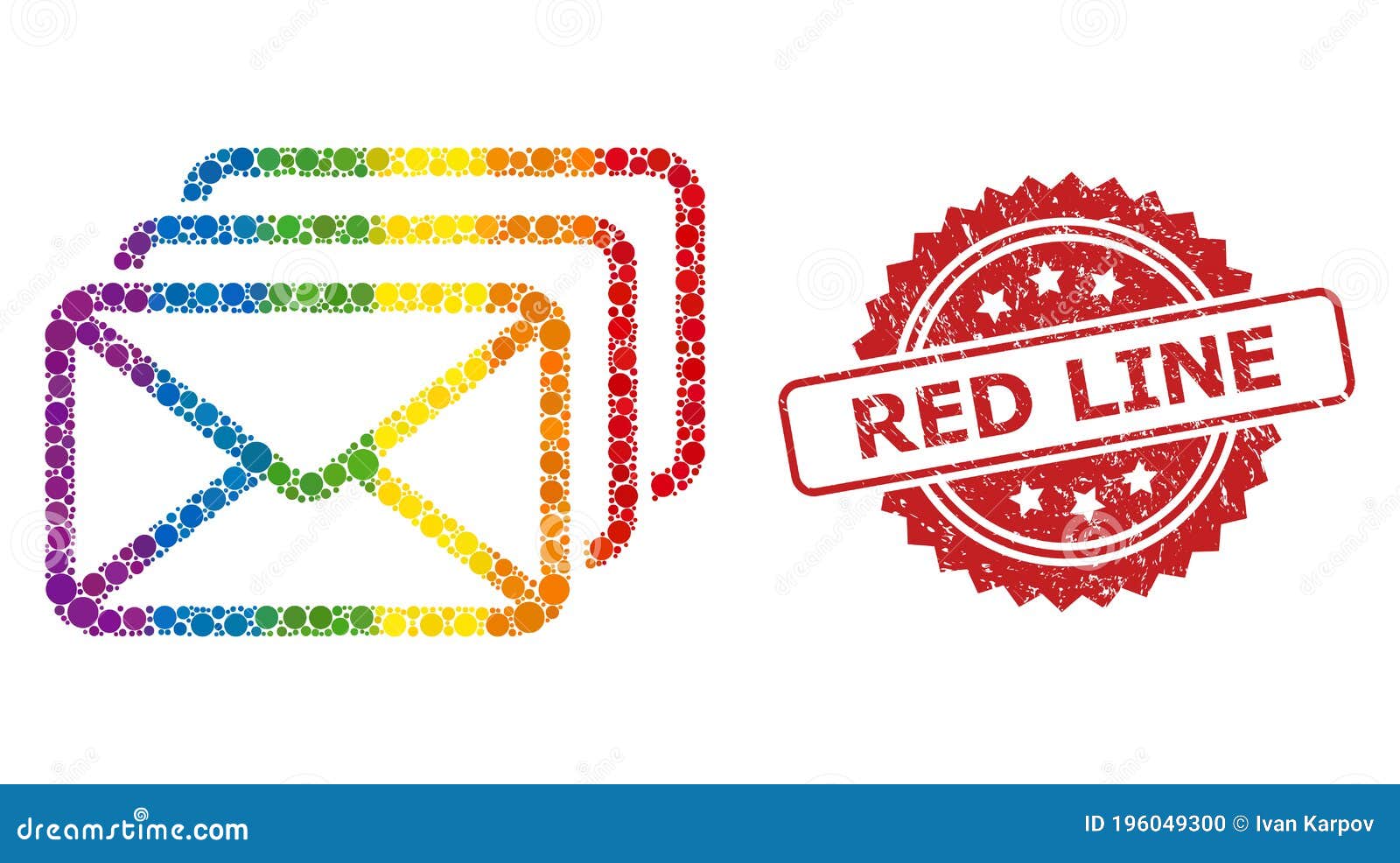 Textured Red Line Stamp Seal and Bright Colored Mail Queue Mosaic Stock ...