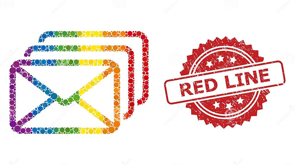 Textured Red Line Stamp Seal and Bright Colored Mail Queue Mosaic Stock ...