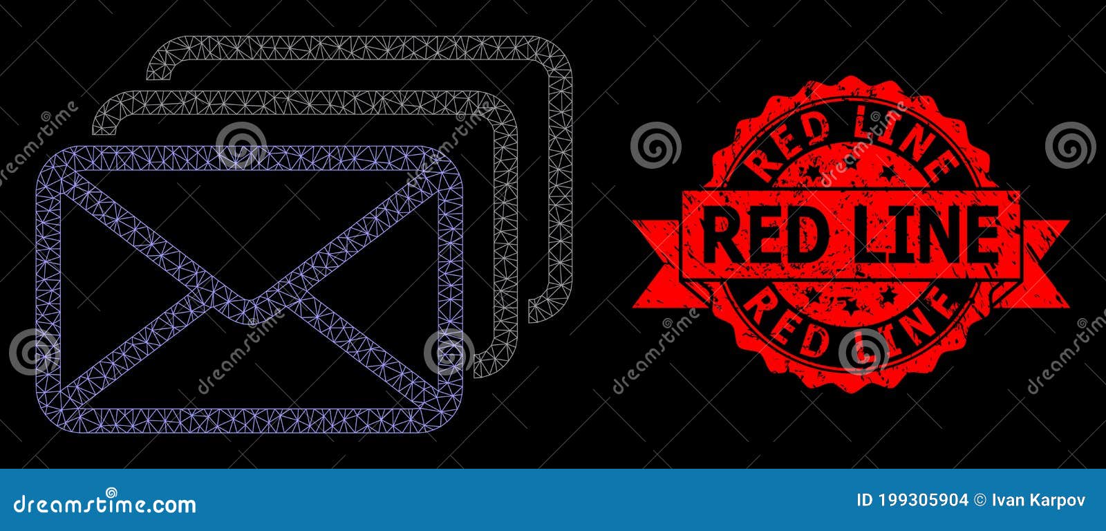 Textured Red Line Stamp Seal and Polygonal Mesh Mail Queue Stock Vector ...