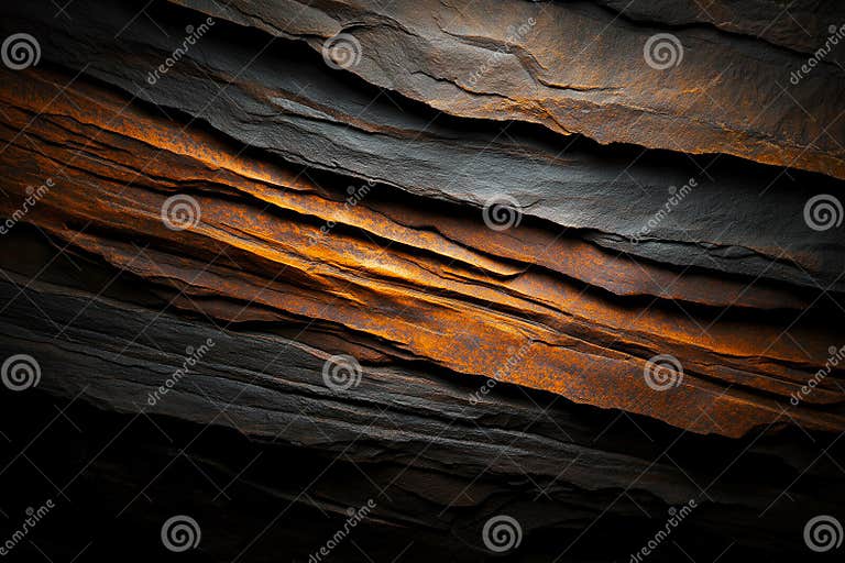 Textured Rock Surface with Orange and Dark Layers Showcasing Natural ...