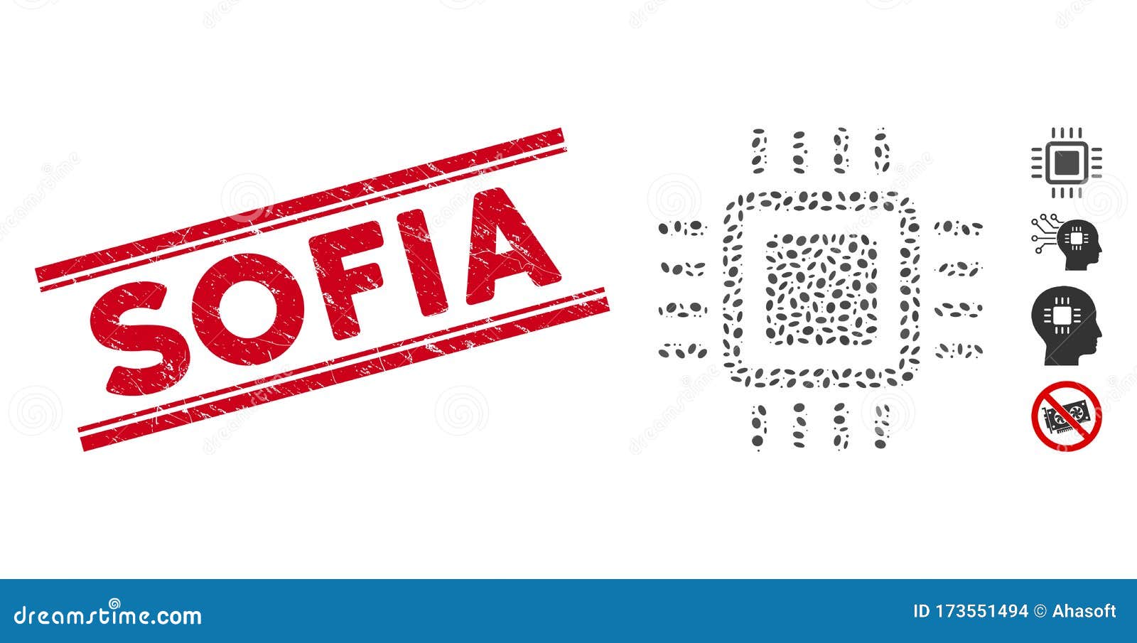 Textured Sofia Line Stamp with Collage Processor Icon Stock ...