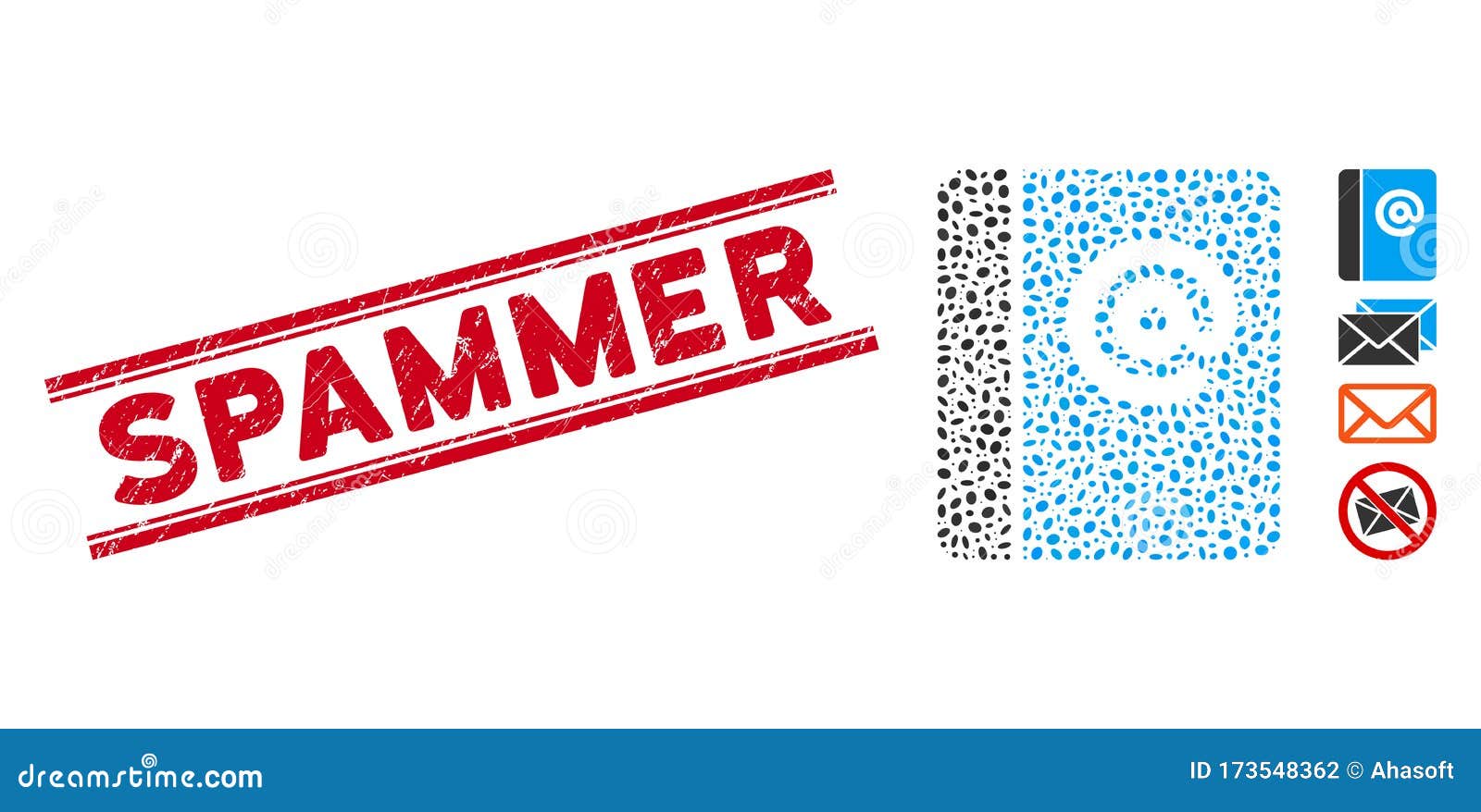 Textured Spammer Line Seal with Mosaic Emails Icon Stock Illustration ...
