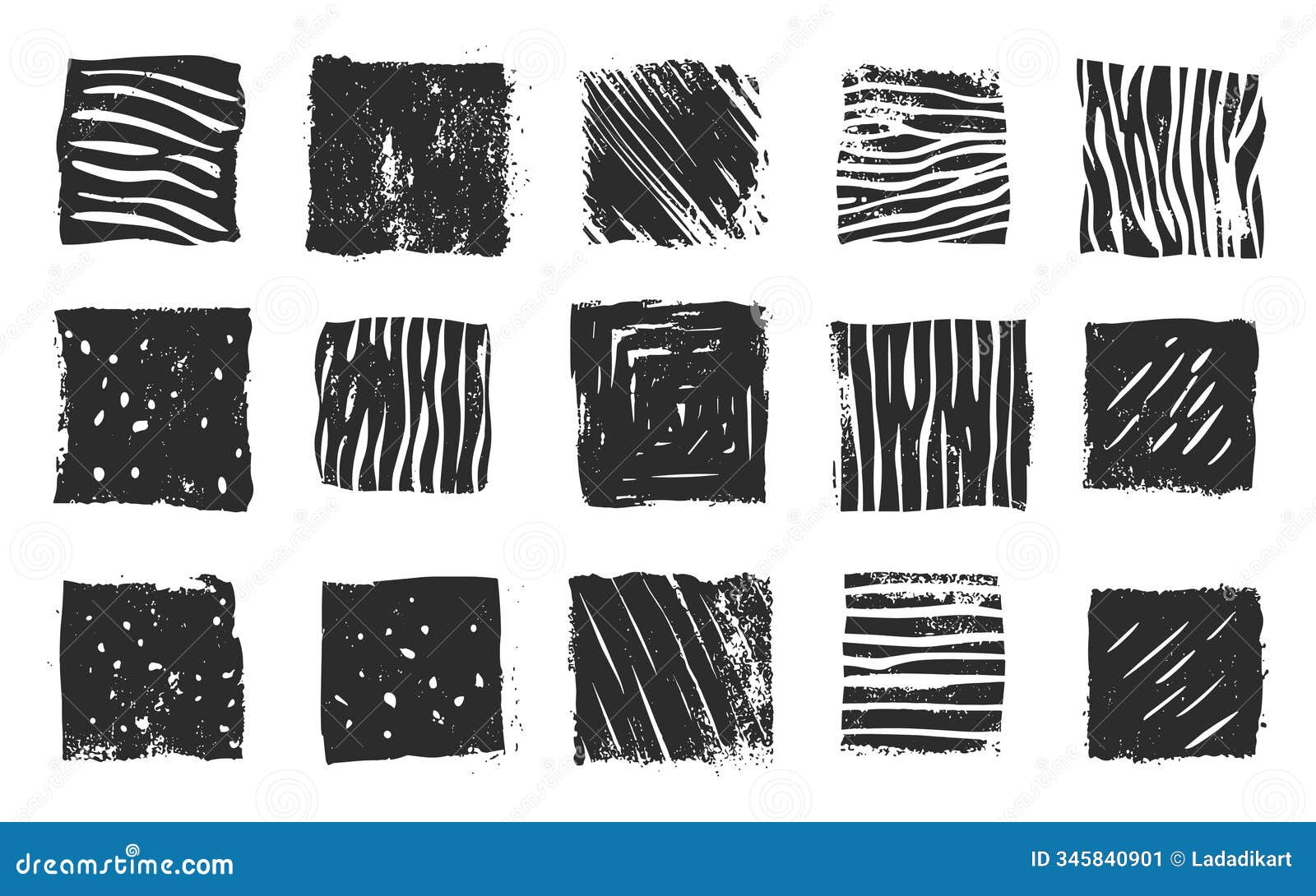 Textured Squares Collection Linocut Vector Illustrations on White ...