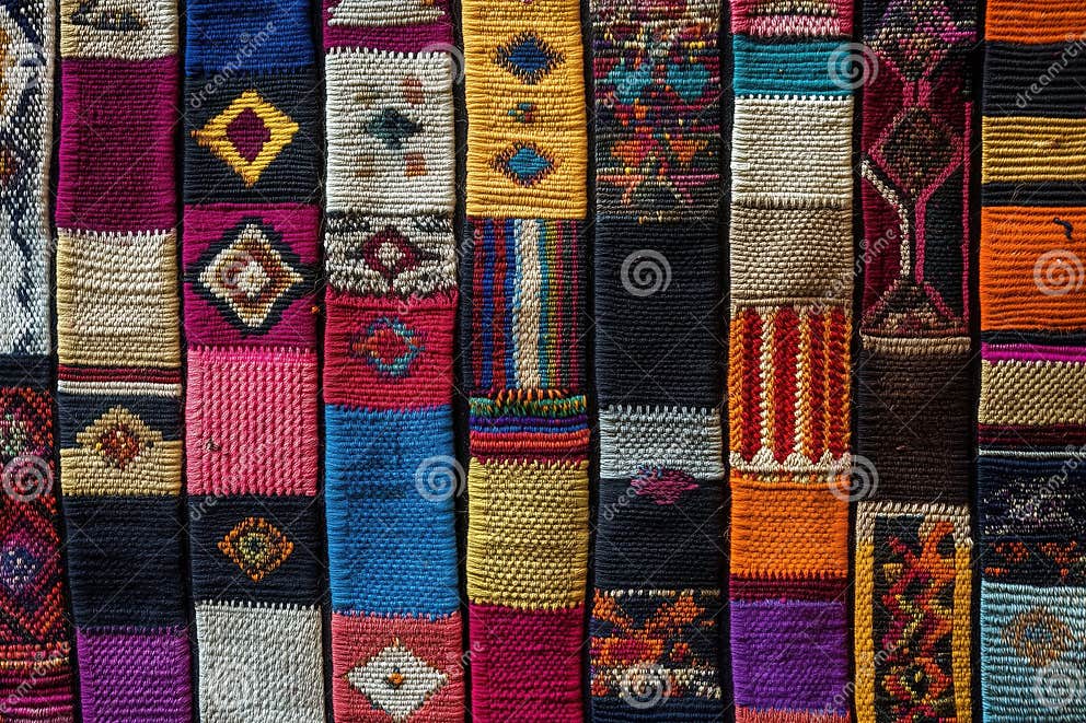 Textured Textile Background Featuring Distinct Colorful Patterns ...