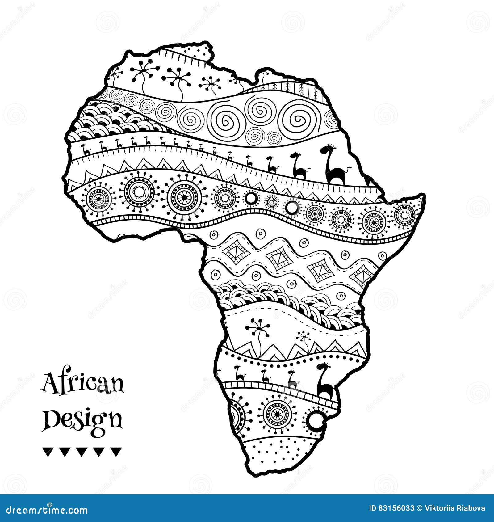 Textured Vector Map Of Africa. Hand-drawn Ethno Pattern, Tribal ...