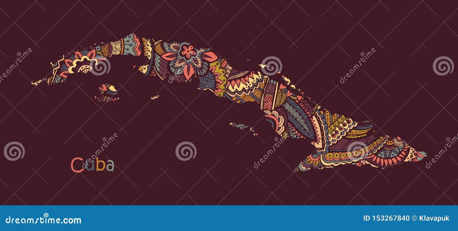 Textured Vector Map of Cuba. Illustration in Hand Drawing Doodle Style ...