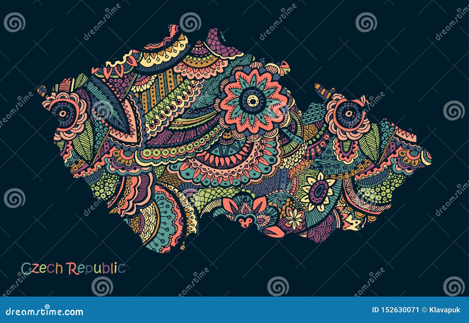 Textured Vector Map of Czech Republic. Hand Drawn Ethno Pattern. Stock ...