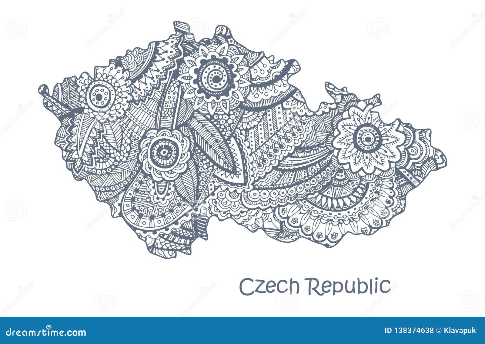 Textured Vector Map of Czech Republic. Hand Drawn Ethno Pattern, Tribal ...