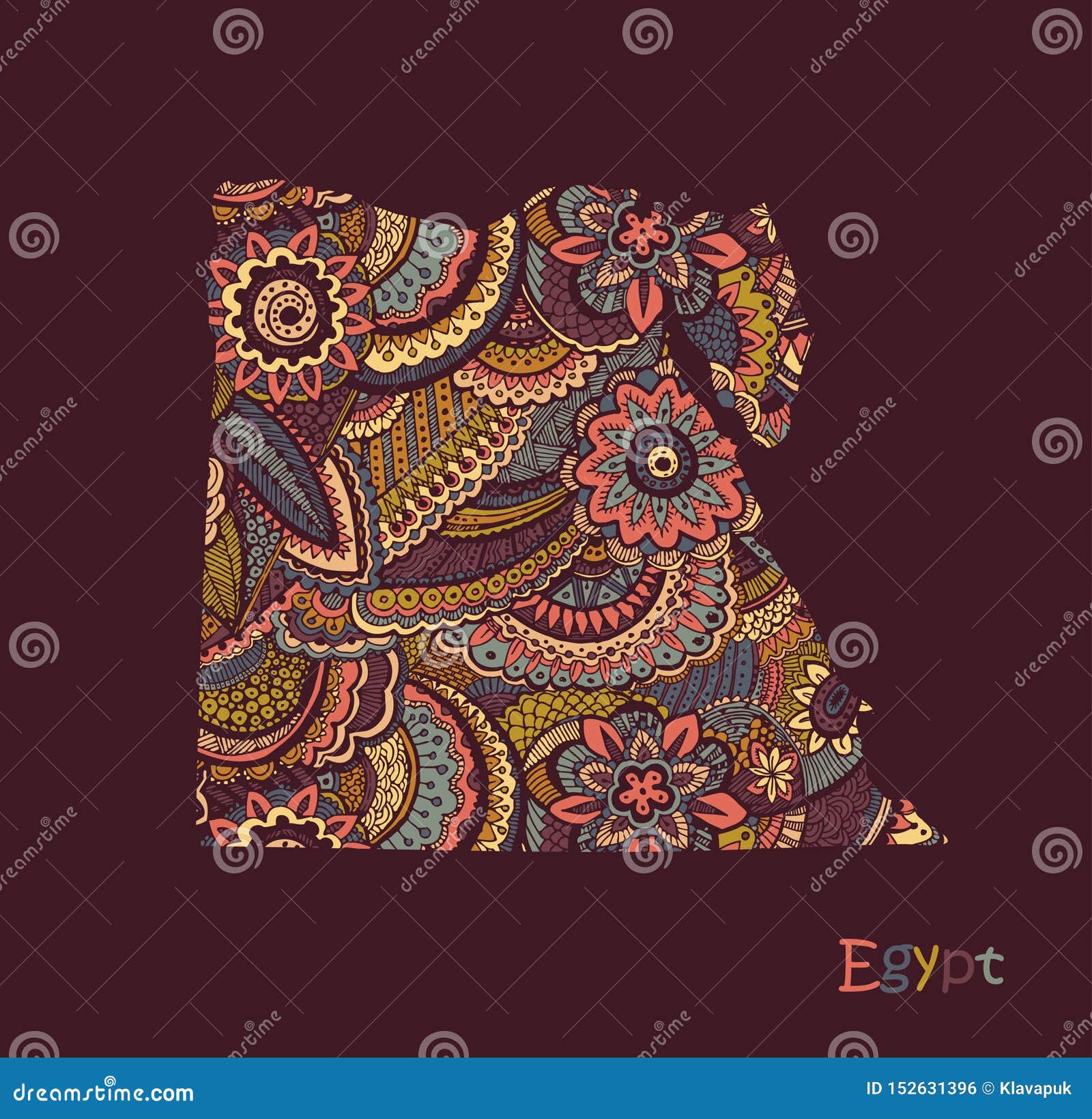 Textured Vector Map of Egypt. Hand Drawn Ethno Pattern, Tribal ...