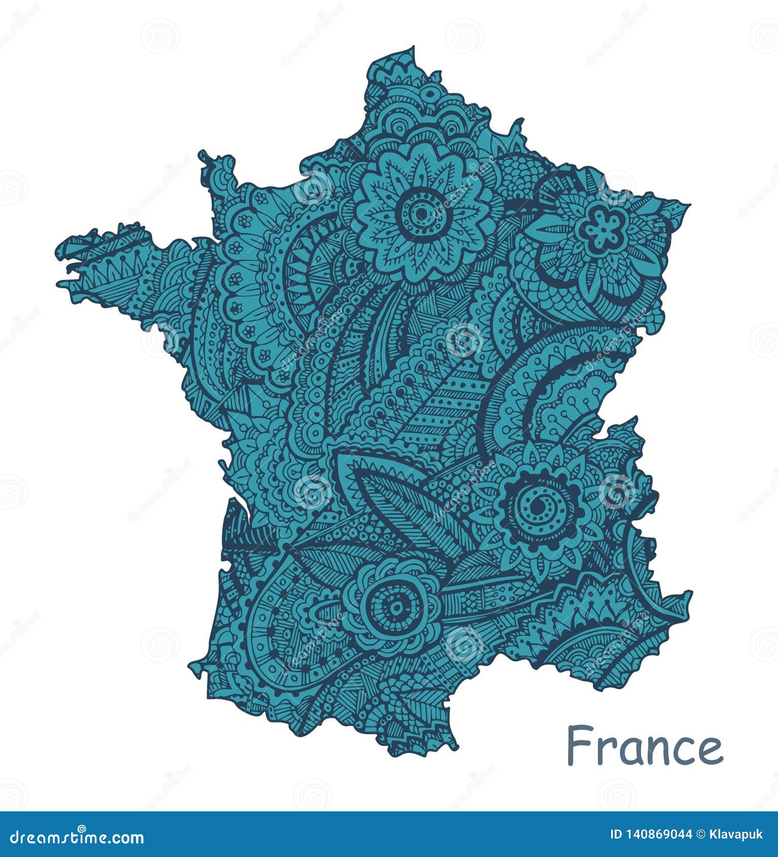 Textured Vector Map of France. Hand Drawn Ethno Pattern, Tribal ...