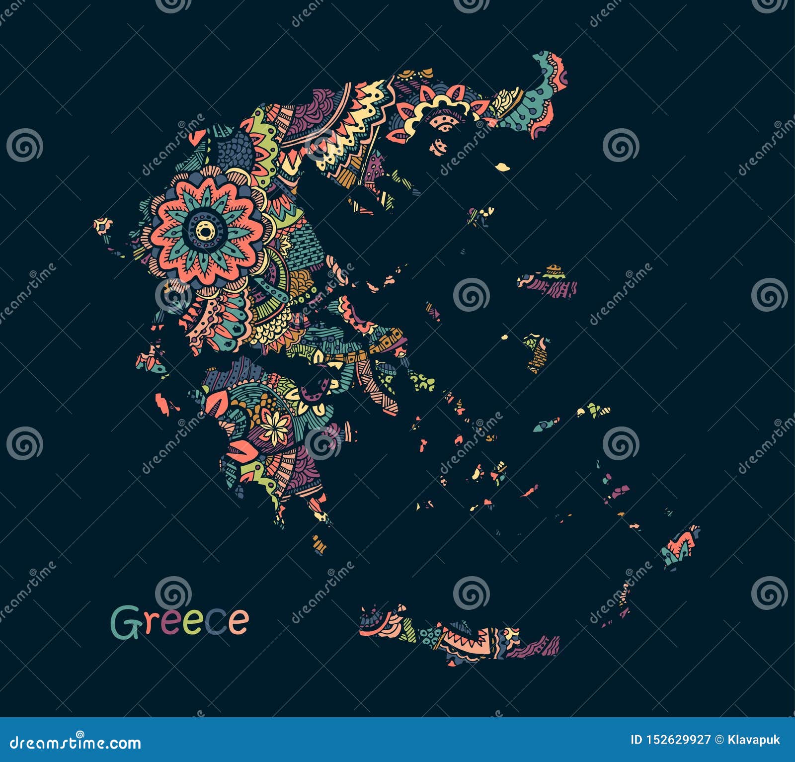 Textured Vector Map of Greece. Illustration in Hand Drawing Doodle ...