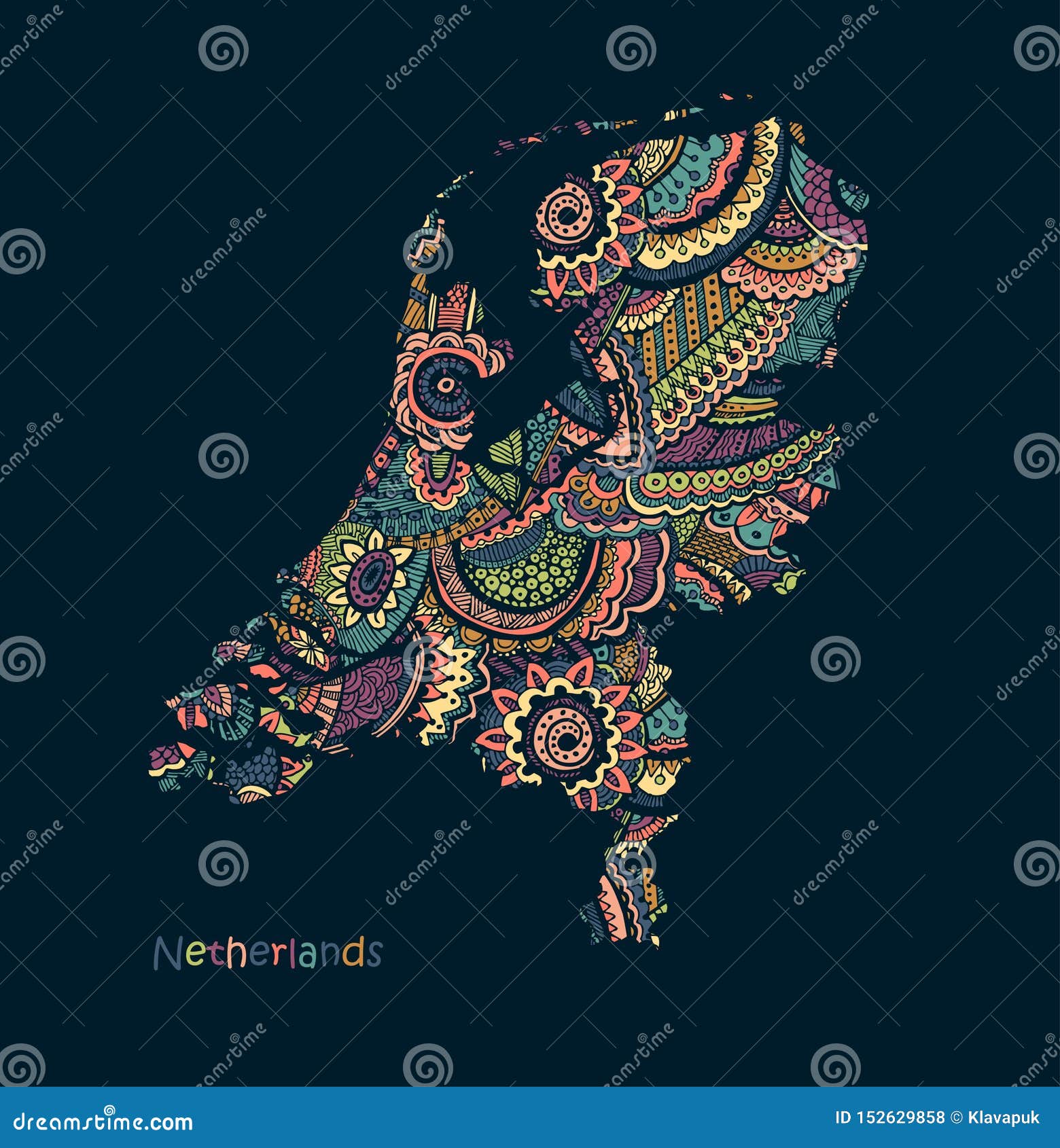 Textured Vector Map of Netherlands. Illustration in Hand Drawing Doodle ...