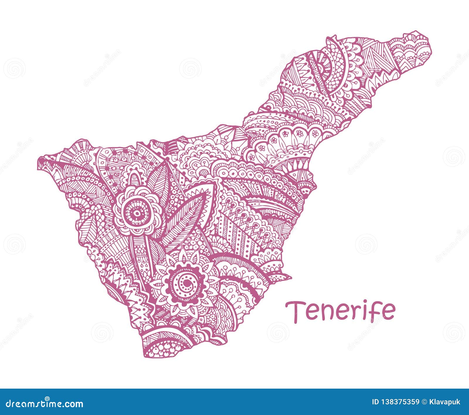Textured Vector Map Of Tenerife. Hand Drawn Ethno Pattern, Tribal ...