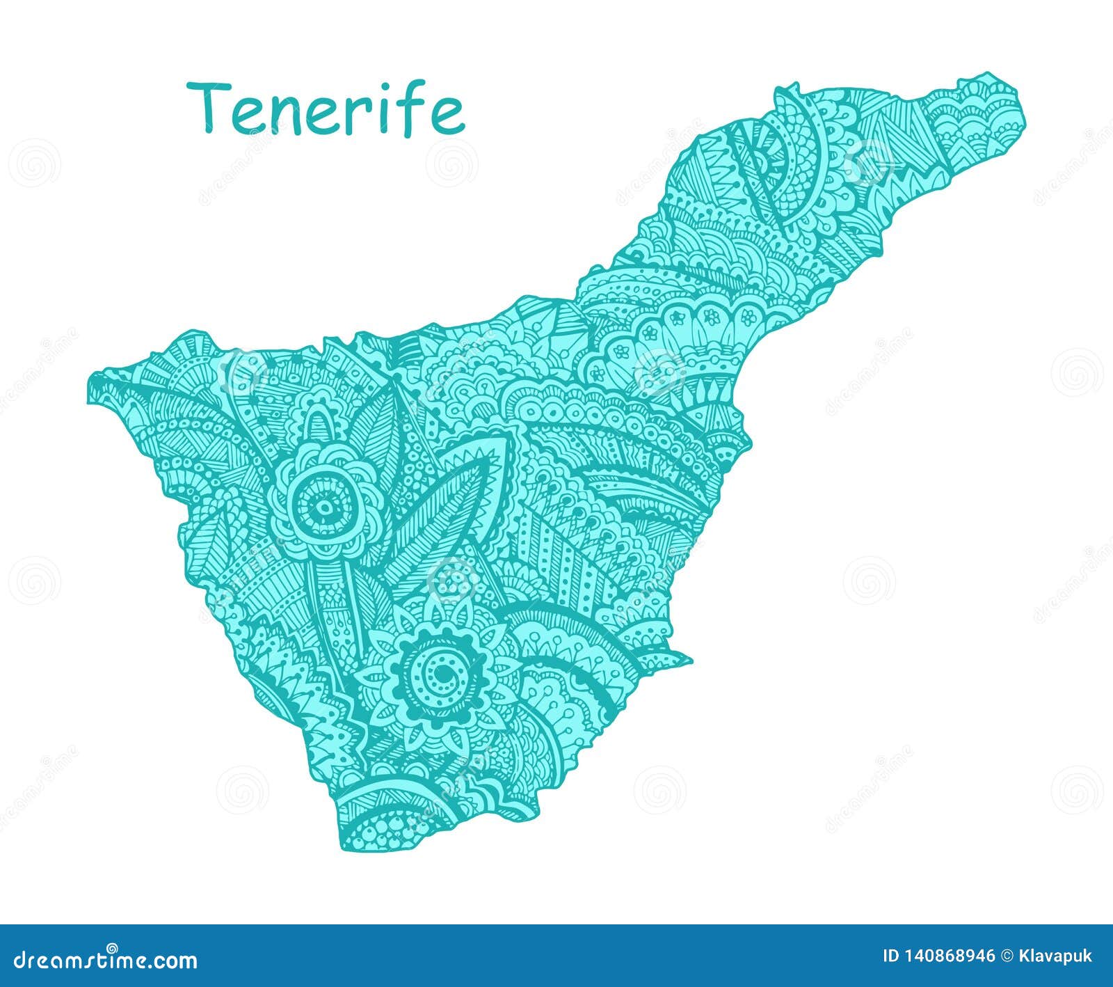 Textured Vector Map of Tenerife. Hand Drawn Ethno Pattern, Tribal ...