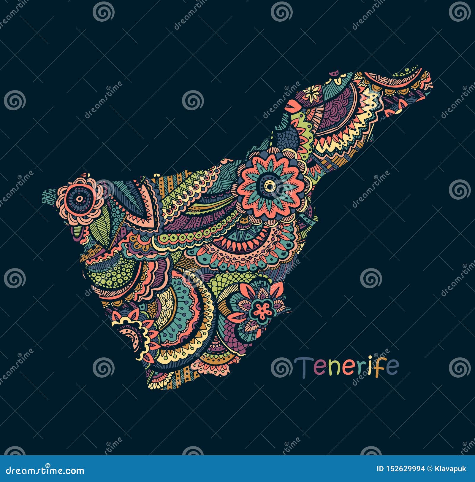 Textured Vector Map of Tenerife. Hand Drawn Ethno Pattern, Tribal ...