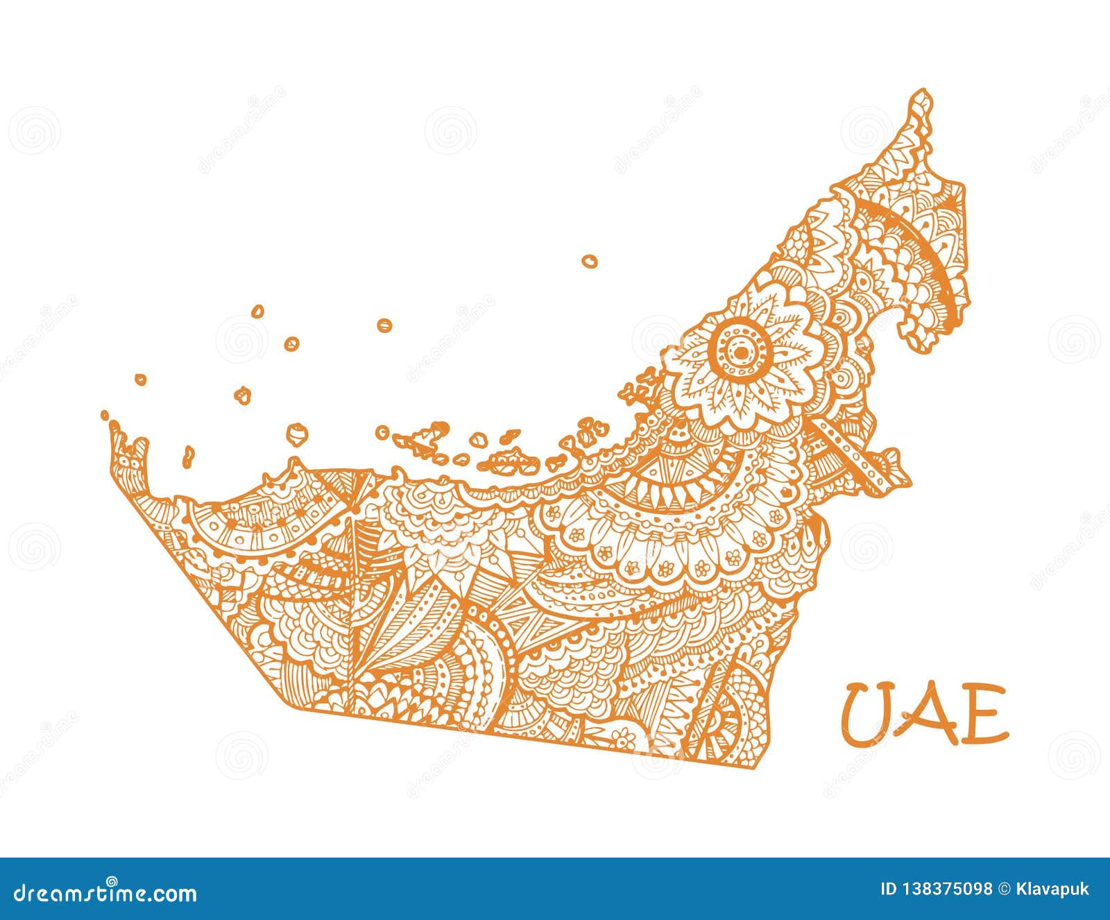 Textured Vector Map of UAE. Hand Drawn Ethno Pattern, Tribal Background ...