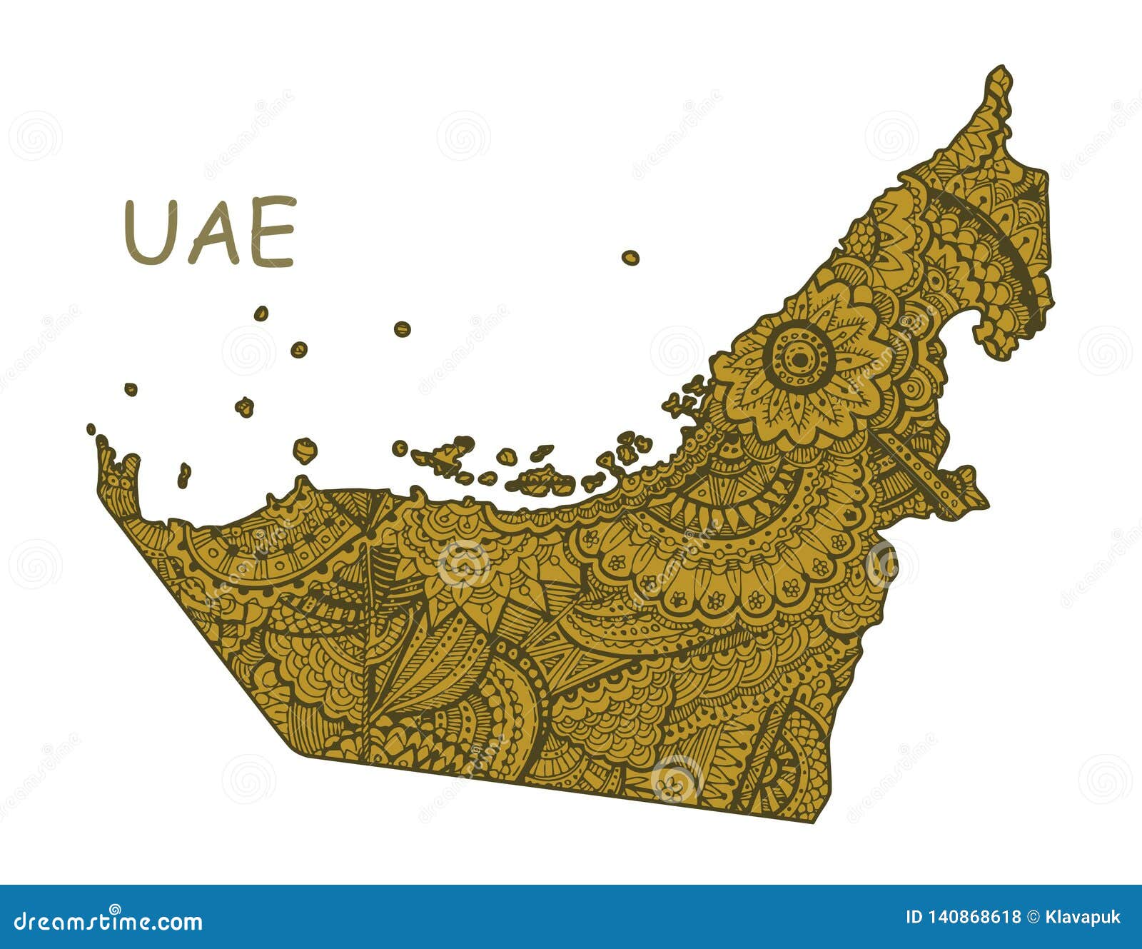 Textured Vector Map of UAE. Hand Drawn Ethno Pattern, Tribal Background ...