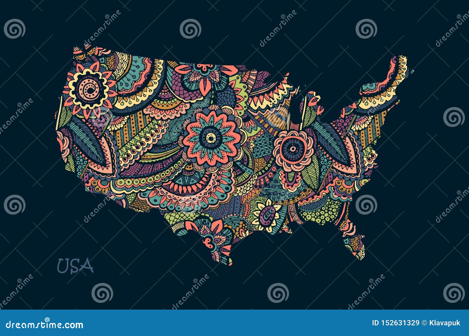 Textured Vector Map of USA. Illustration in Hand Drawing Doodle Style ...