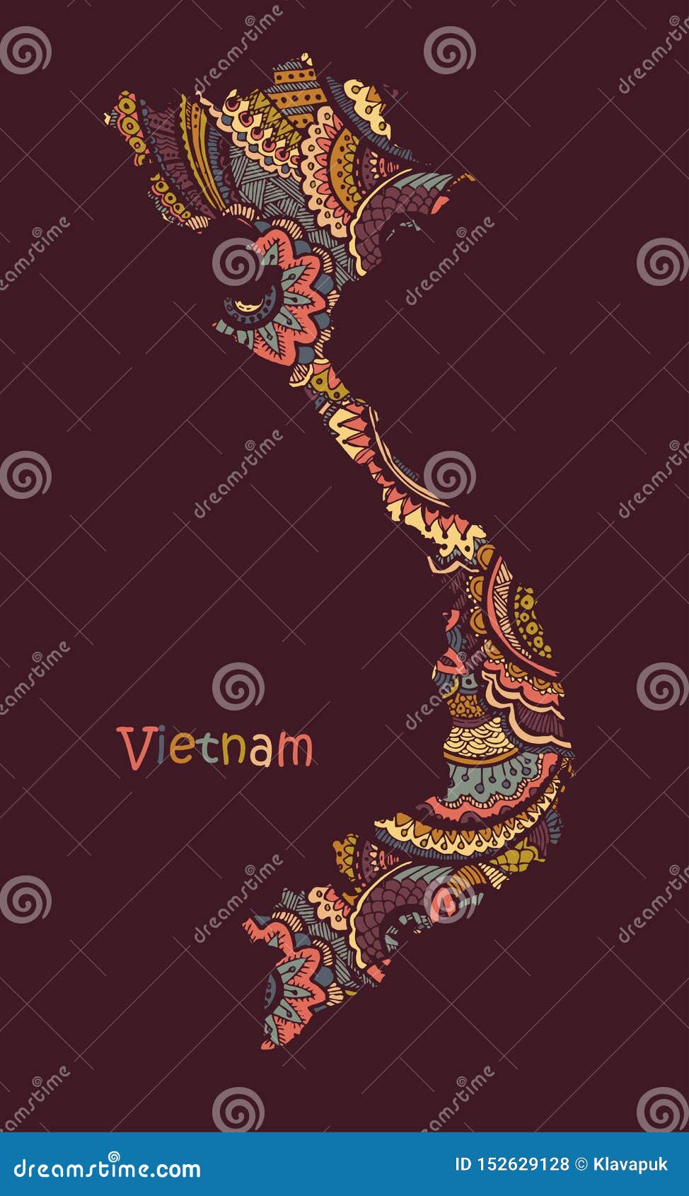 Vietnam Map Hand Drawn Sketch. Vector Concept Illustration Flag ...