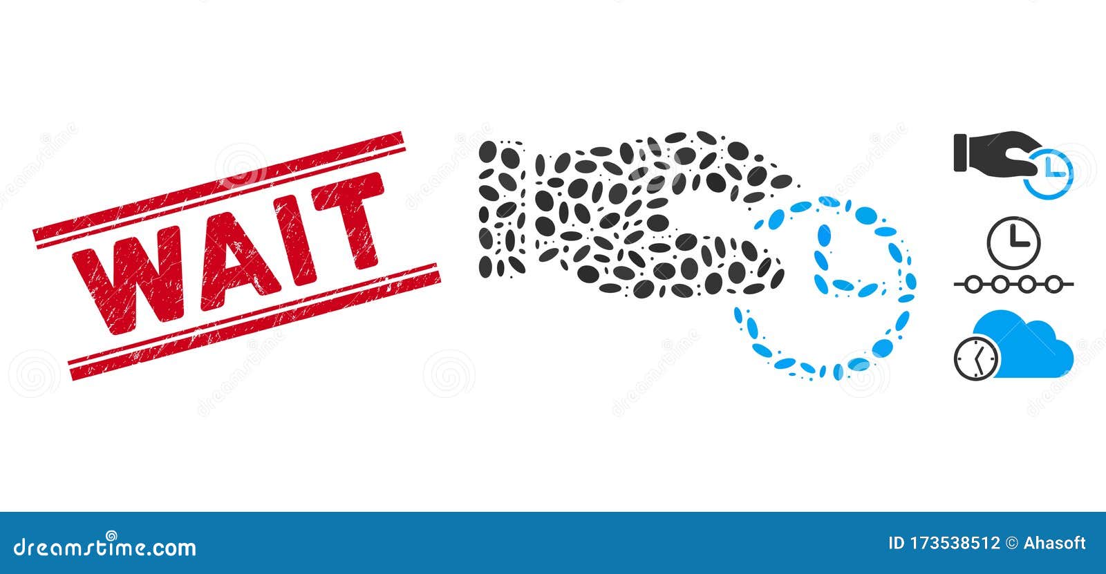 Textured Wait Line Stamp with Mosaic Clock Properties Icon Stock ...