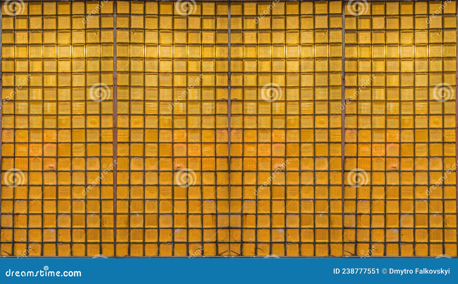 Textured Wall of Glass Blocks, Illuminated by a Warm Yellow, Lamp Light ...