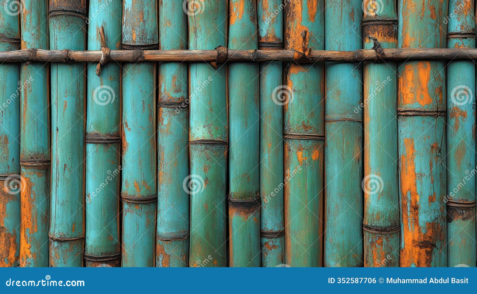 A Textured Wall Made of Teal and Orange Bamboo, Showcasing Natural ...