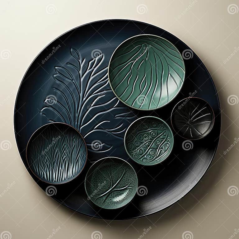 Textured Wall Plates with Woven and Raised Designs Stock Illustration ...