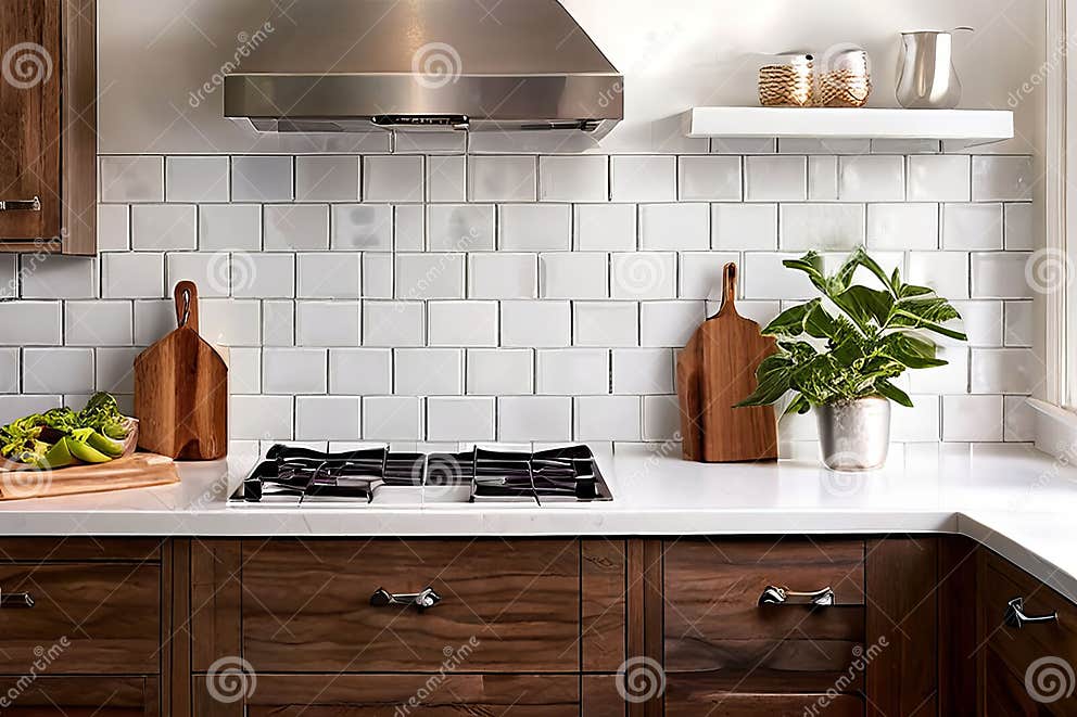 Textured White Tile Backsplash Subtle Geometric Pattern for Visu Stock ...