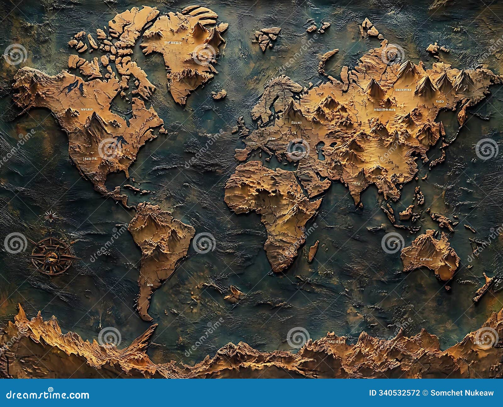 Textured World Map with Embossed Continents, Artistic Design Stock ...