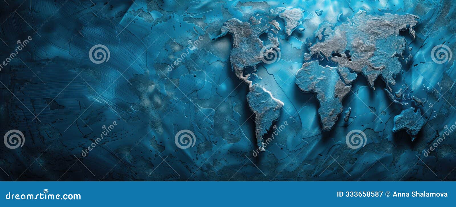 Textured World Map With Metallic Continents On Abstract Blue Background ...