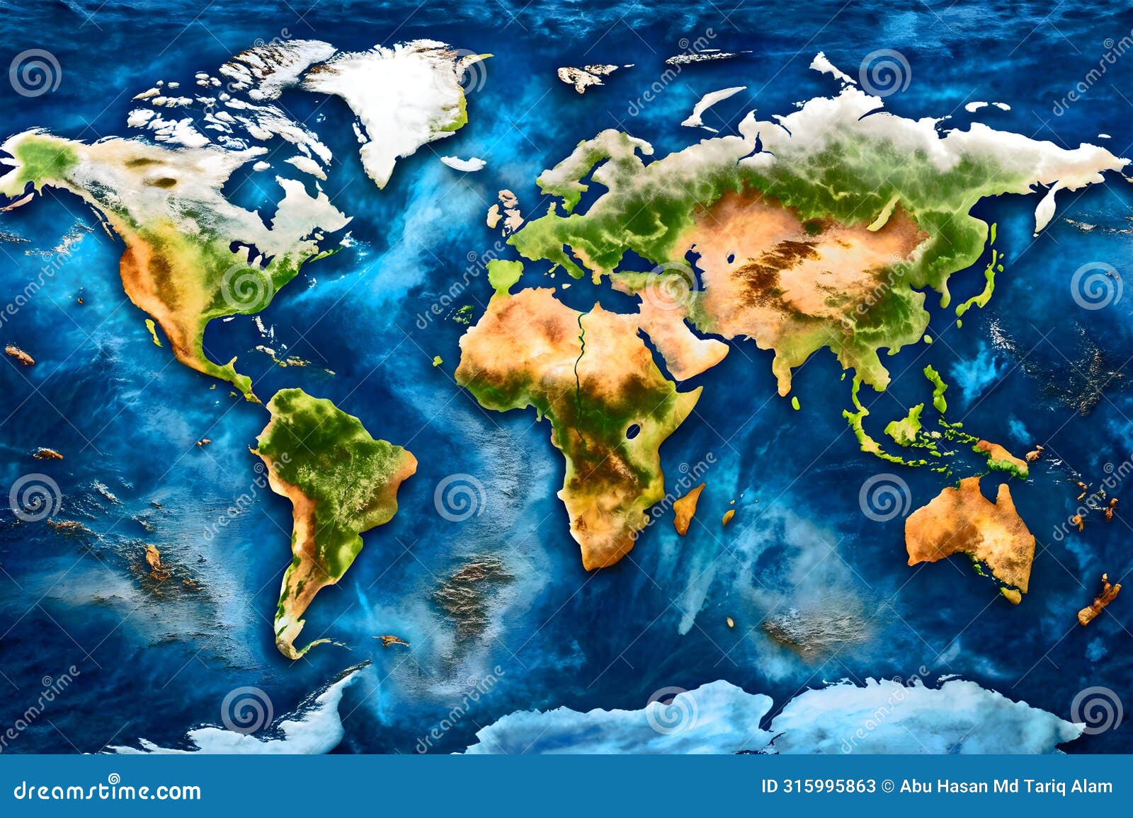 Textured World Map from Space, Detailed Continents and Oceans Panorama ...