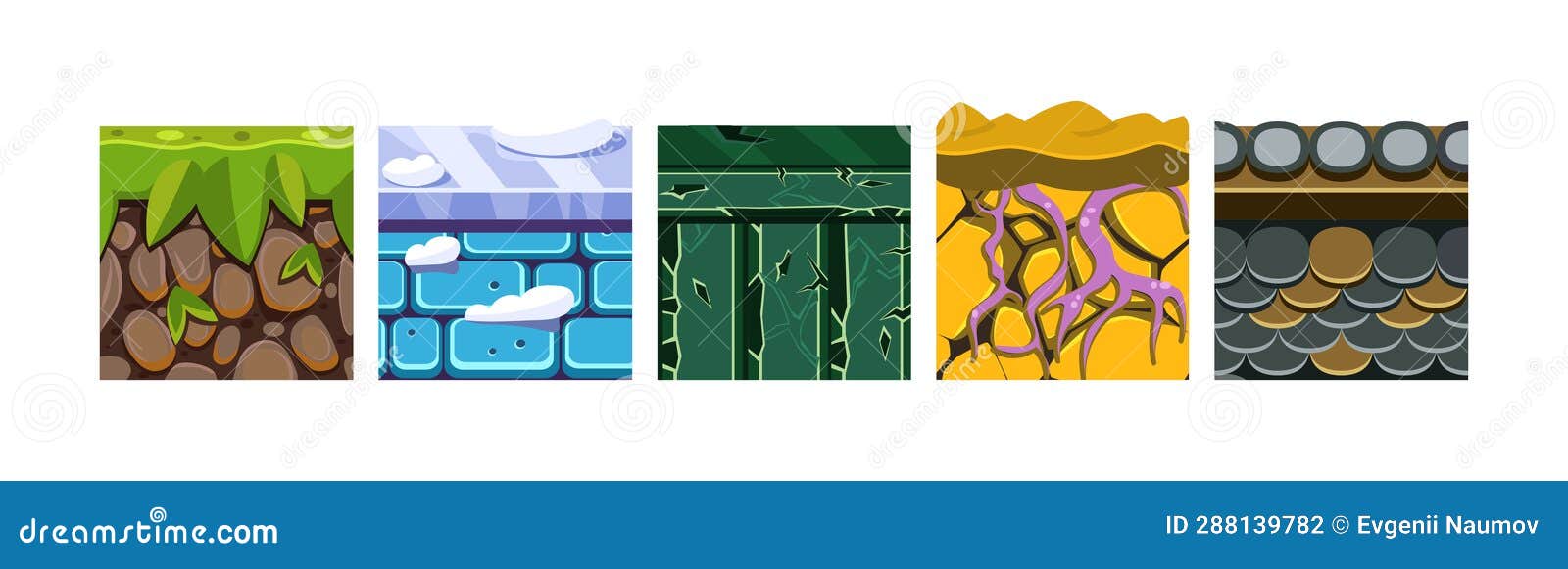 Textures for Game Platformers Square Icon Vector Set Stock Illustration ...