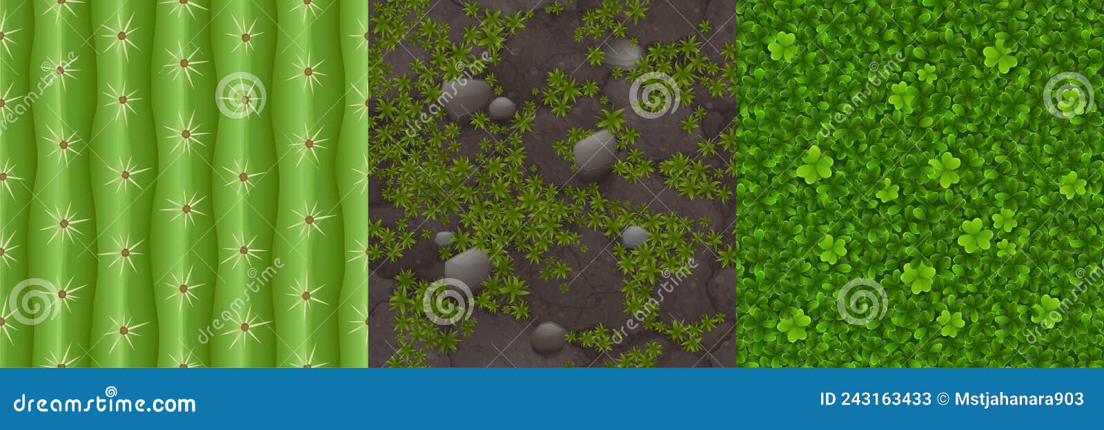 Textures of Ground with Grass, Clover and Cactus Stock Vector ...