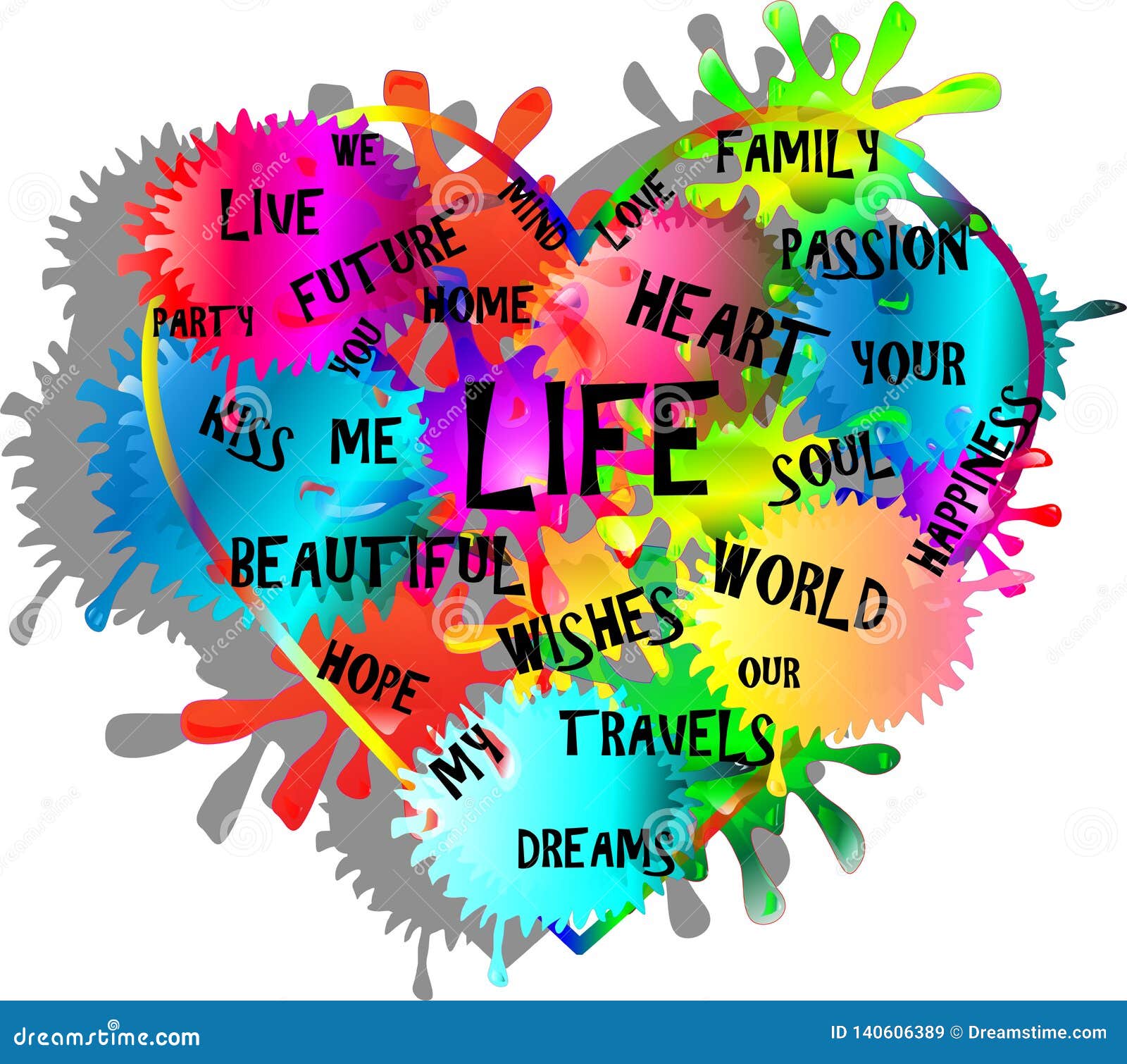 Heart Made from Paint Slashes with Important Life Words Stock Vector ...
