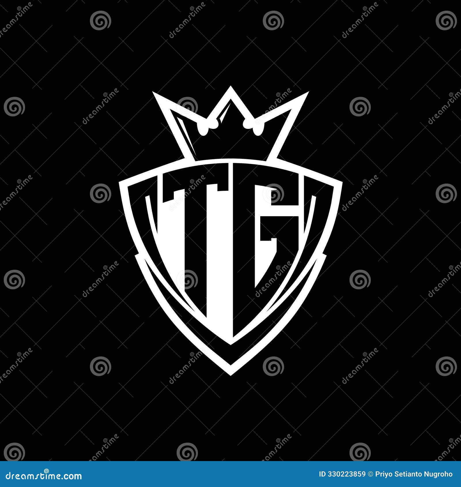 TG Letter Logo with Sharp Triangle Shield Shape with Crown Inside White ...