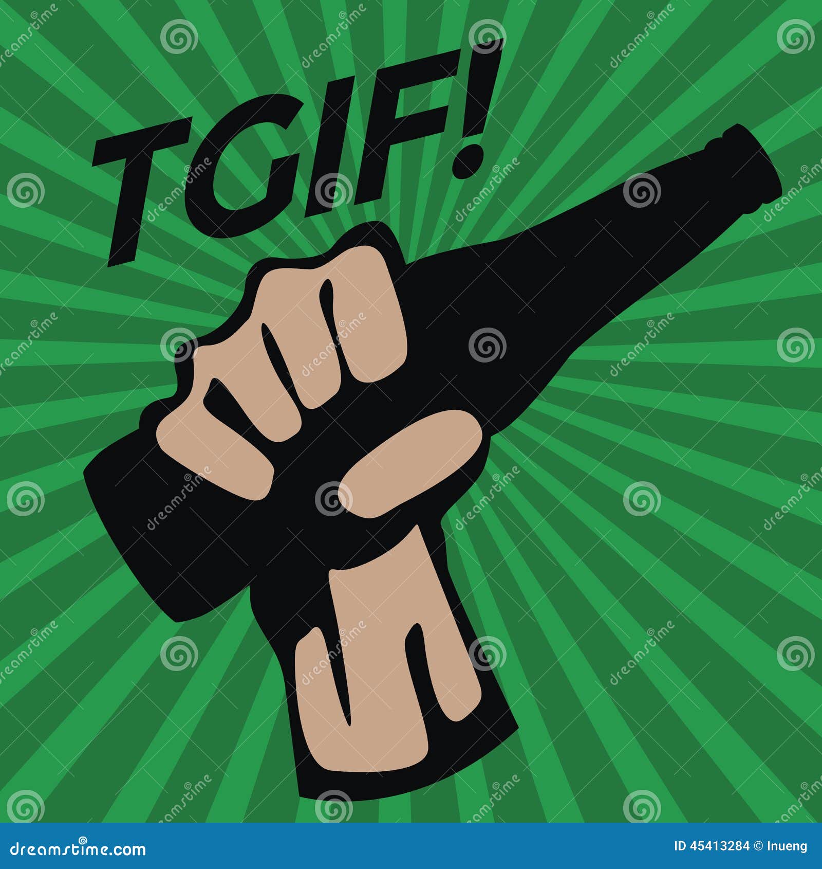TGIF with Glass Bottle in Hand Stock Vector - Illustration of beer ...