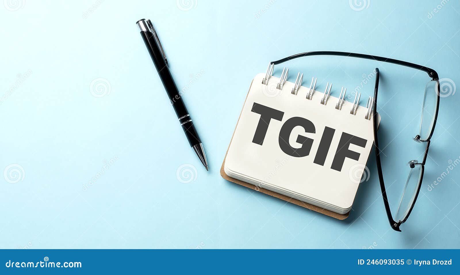 TGIF Text Written on a Notepad on the Blue Background Stock Image ...