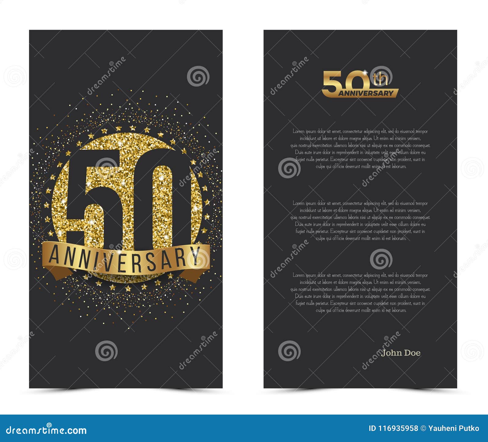 50th Anniversary Card With Gold Elements Stock Vector Illustration